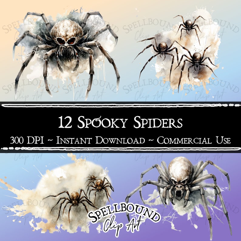 Spooky Spiders Digital Clipart Commercial Use Instant - Etsy