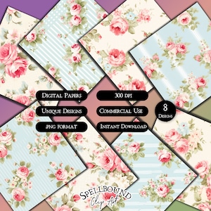 Stripes & Polka Dots Shabby Chic Seamless Digital Papers, Commercial ...