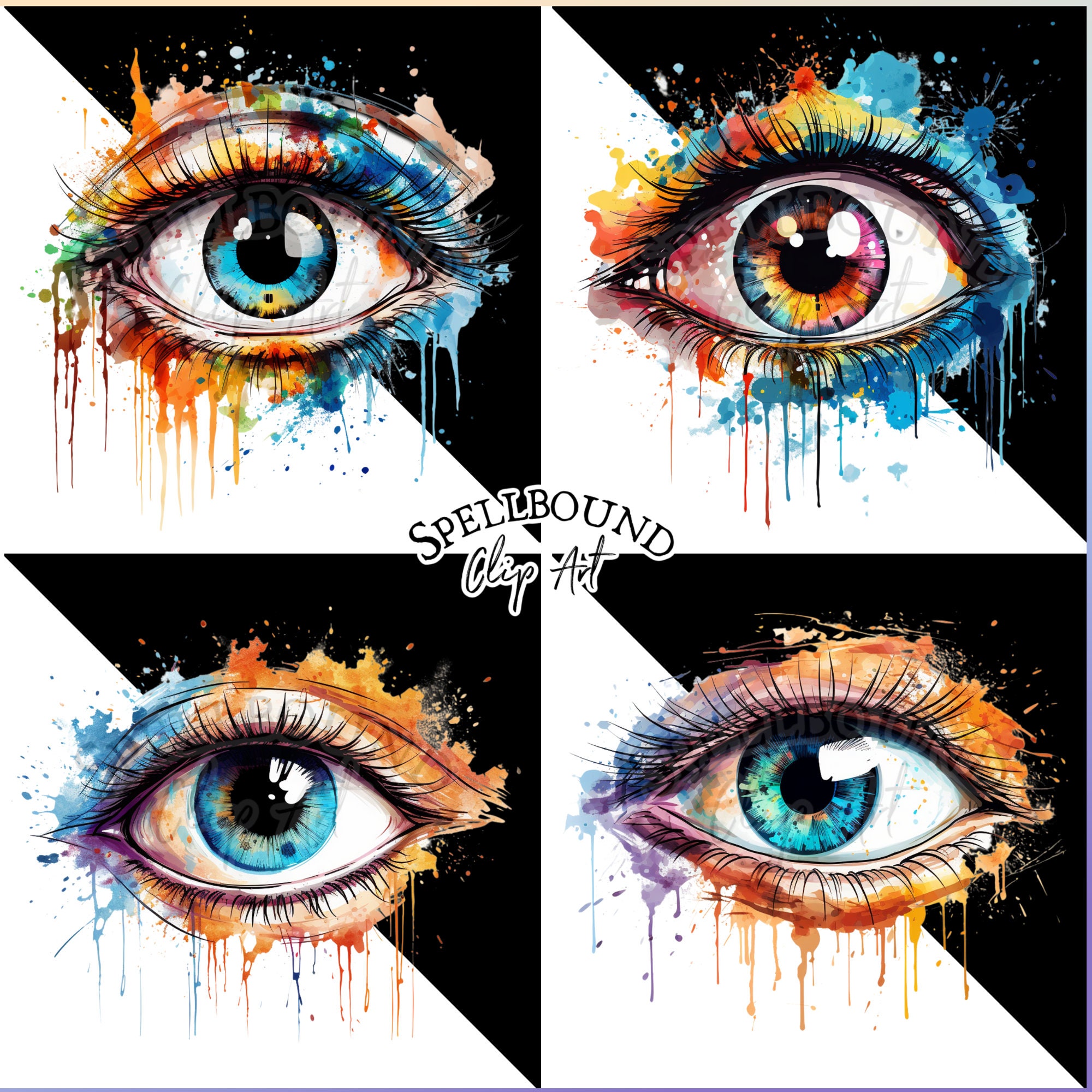 Rainbow Watercolor Eyes Digital Clipart, Commercial Use, Instant ...