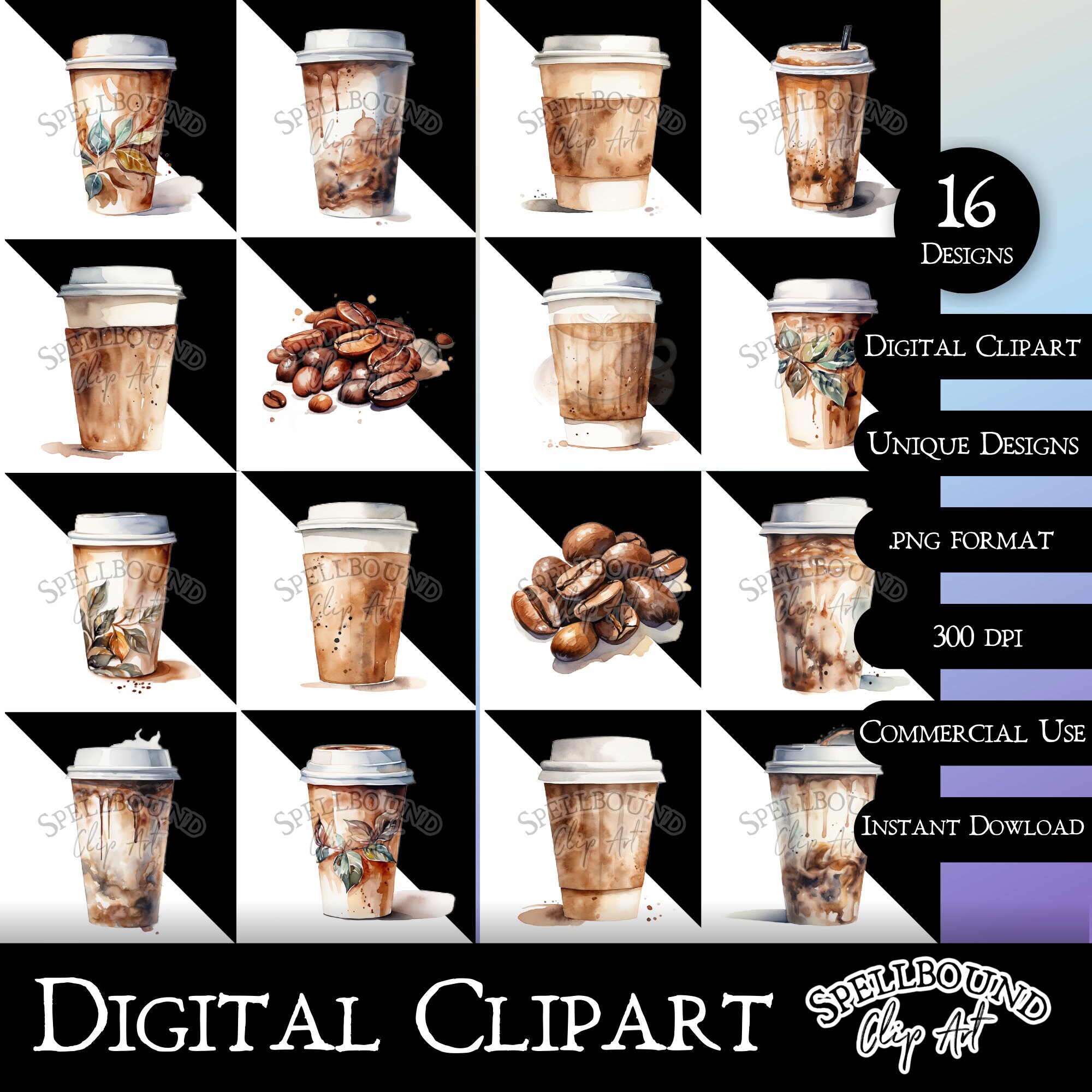 Coffee Digital Clipart, Commercial Use, Instant Download, Cappuccino ...