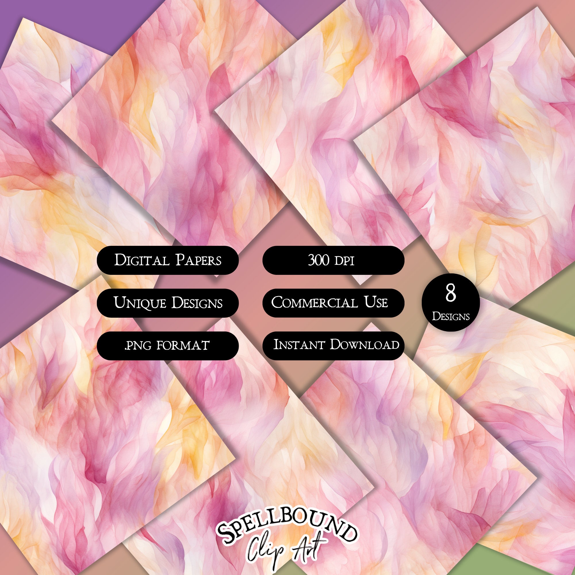 Wavy Watercolor Light Marble Seamless Digital Papers, Commercial Use ...
