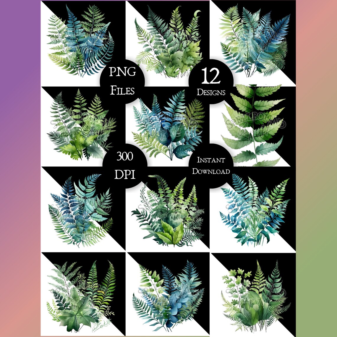 Watercolor Ferns Digital Clipart, Commercial Use, Instant Download ...