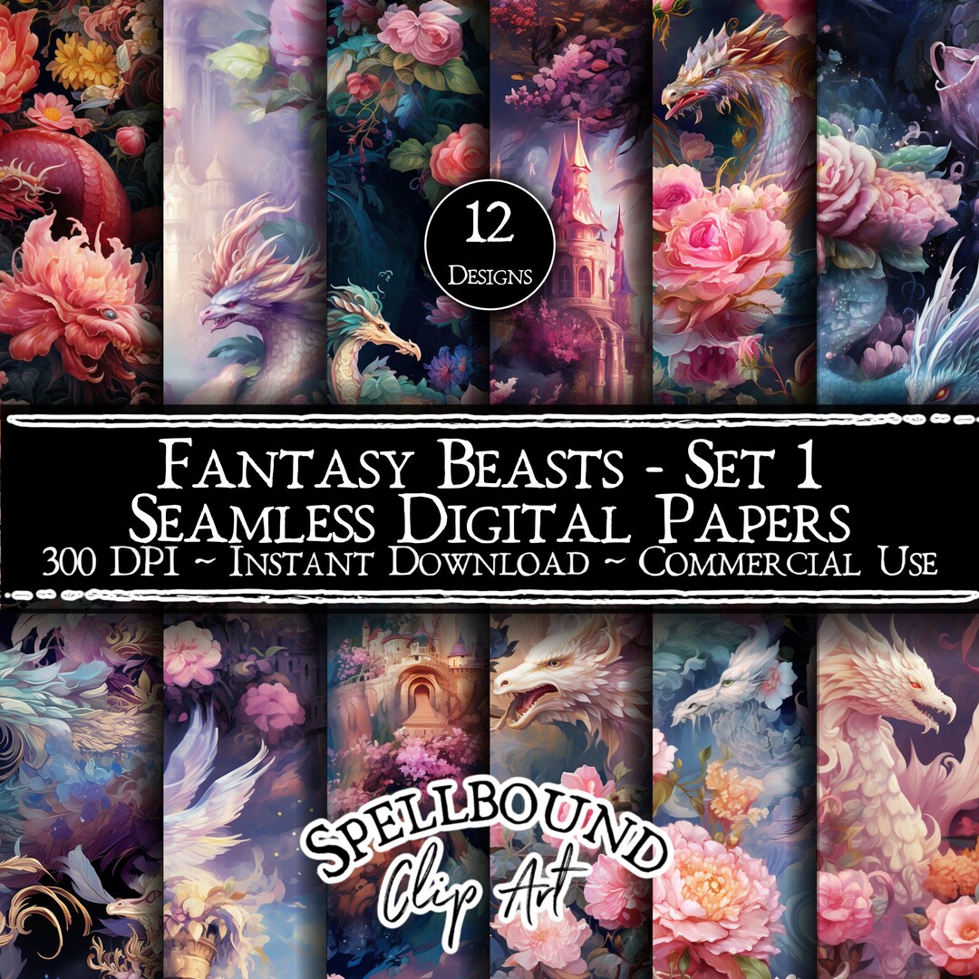Fantasy Beasts Seamless Digital Papers, Commercial Use, Instant ...