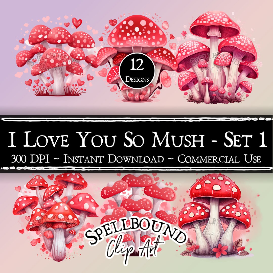 Heart Mushrooms Digital Clipart, Commercial Use, Instant Download ...