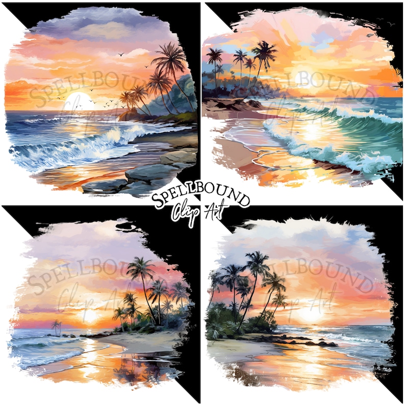 Beach Sunset Scenes Digital Clipart, Commercial Use, Instant Download ...