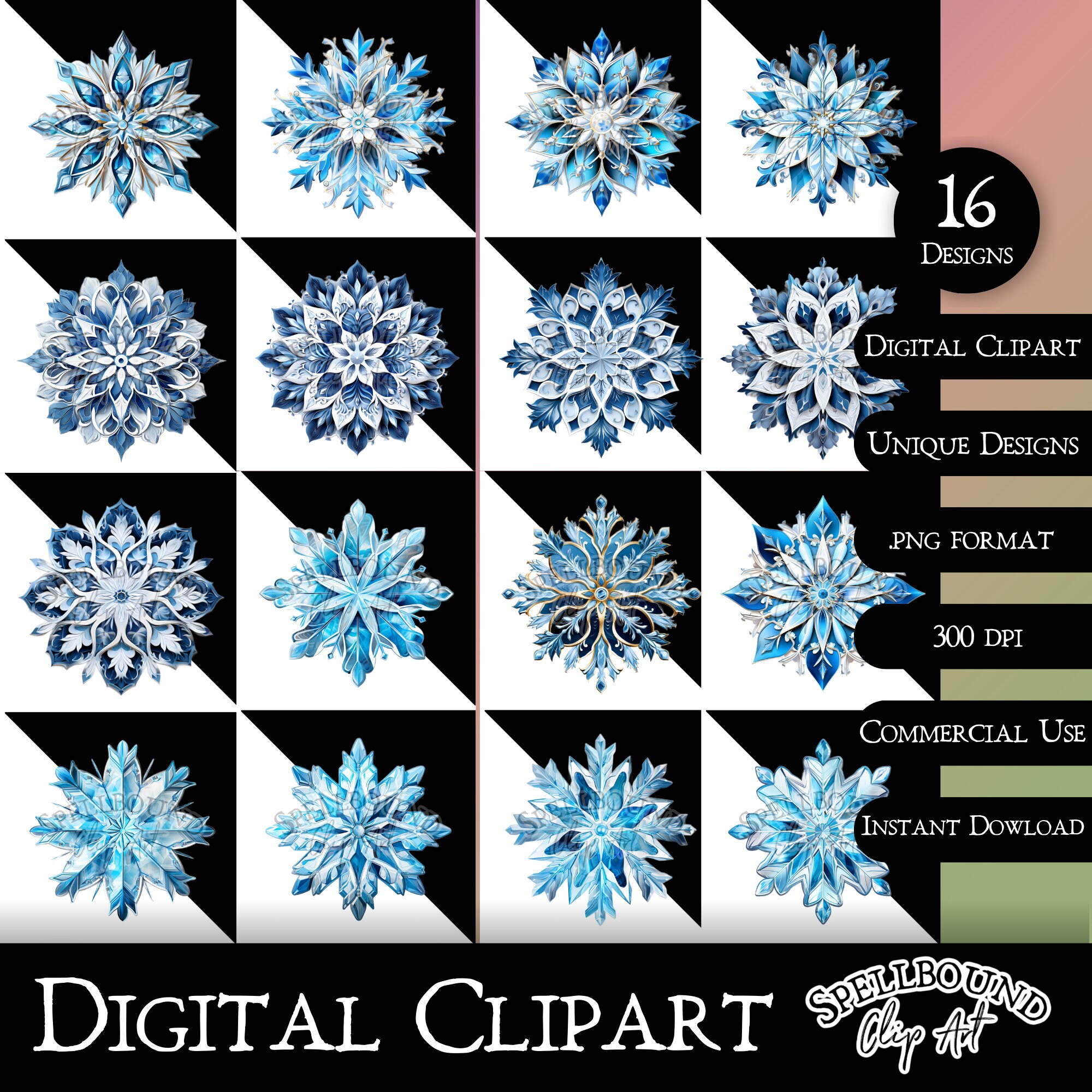 Snowflakes Digital Clipart, Commercial Use, Instant Download, Winter ...