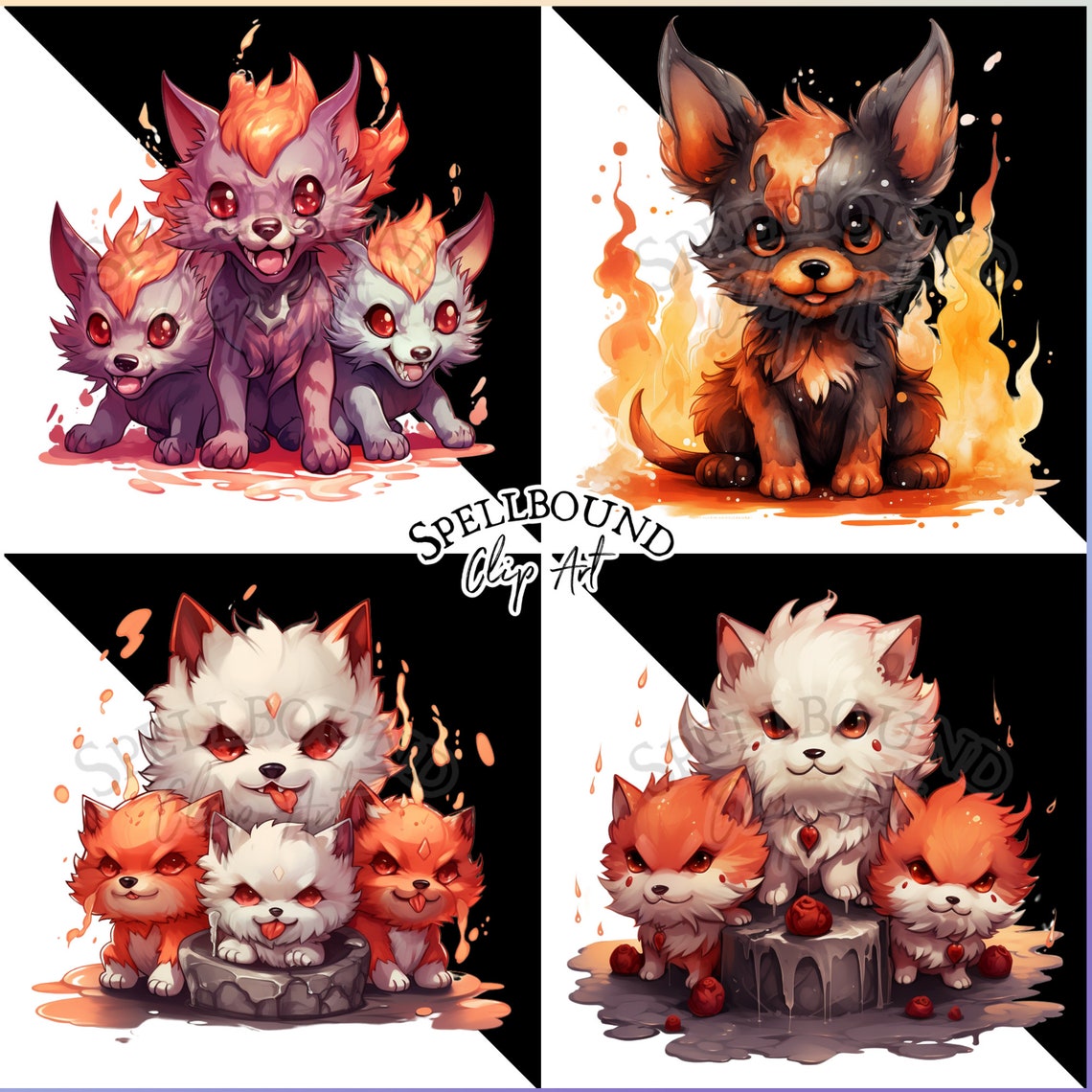 Hellhounds Puppies Digital Clipart, Commercial Use, Instant Download, PNG, Chibi Clipart, Dog ...