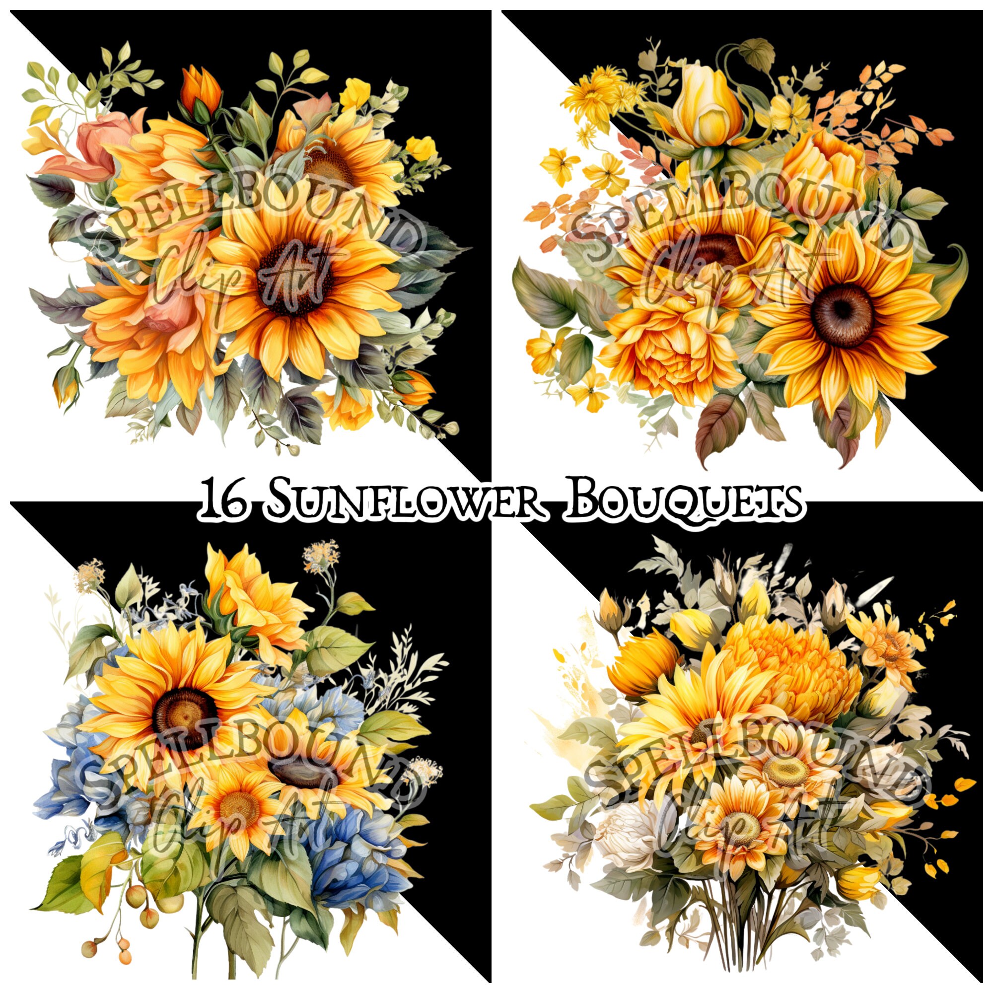 Sunflower Bouquets Digital Clipart Commercial Use Instant - Etsy