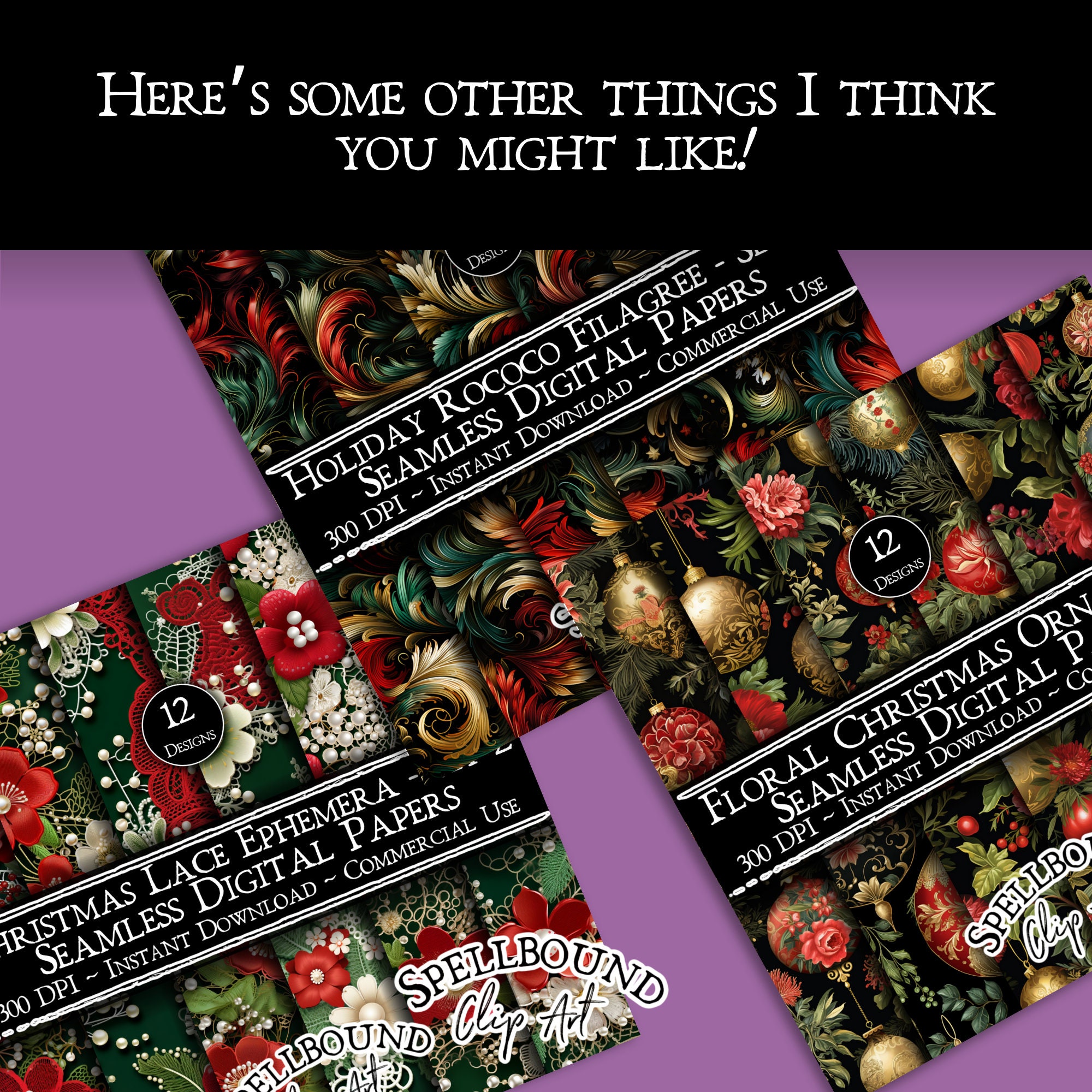 Rococo Christmas Trees Seamless Digital Papers, Commercial Use, Instant ...