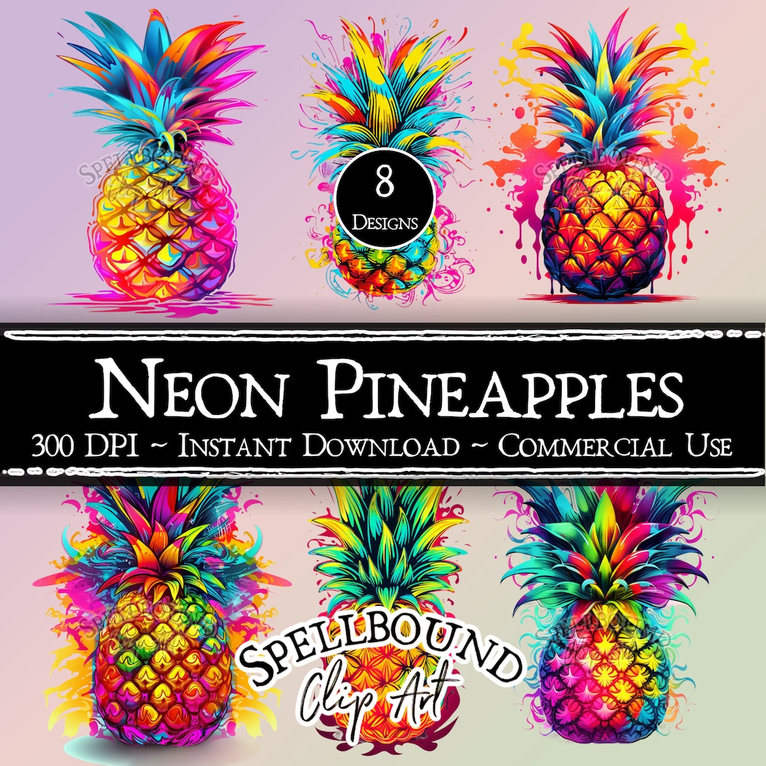 Neon Pineapples Digital Clipart, Commercial Use, Instant Download ...