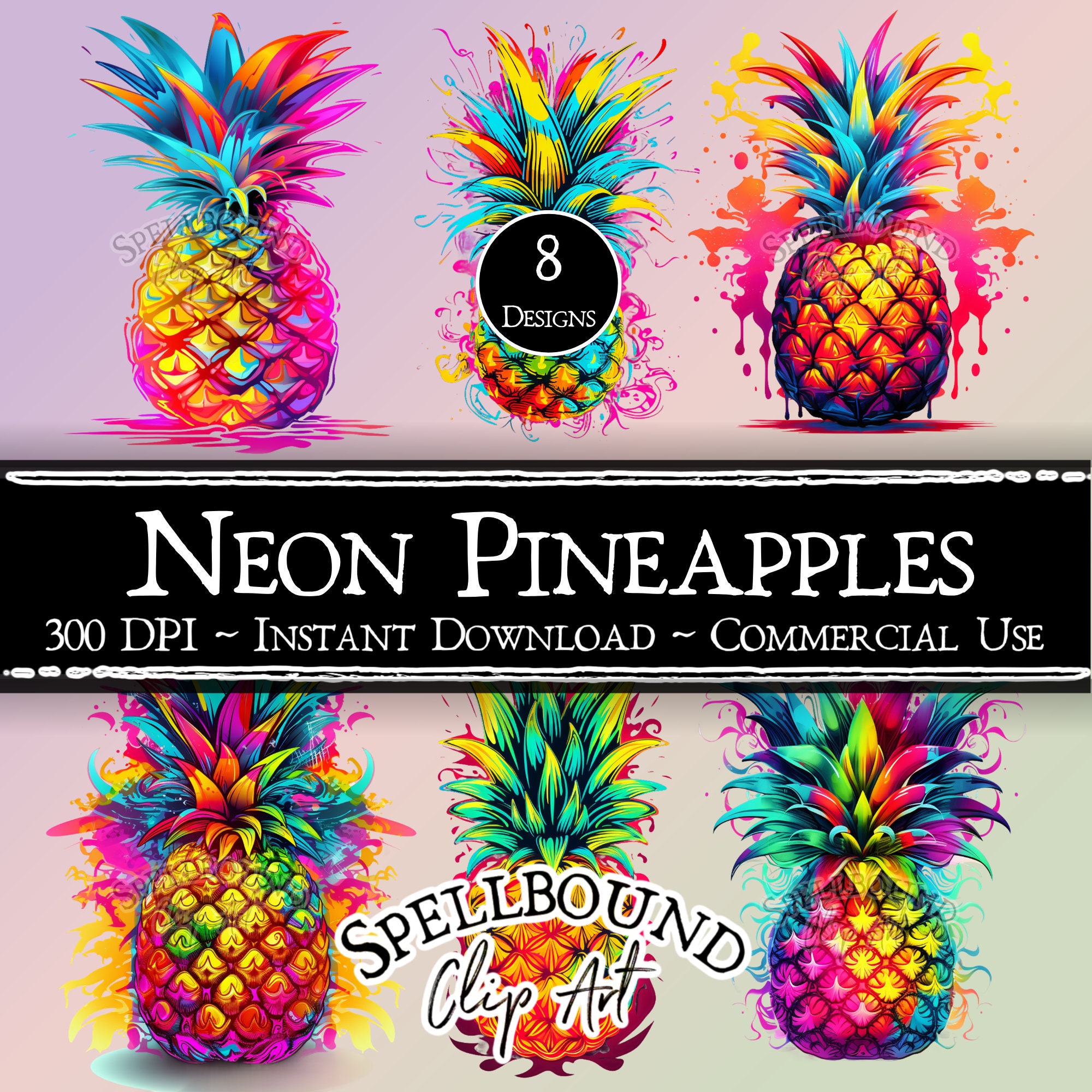 Neon Pineapples Digital Clipart, Commercial Use, Instant Download ...