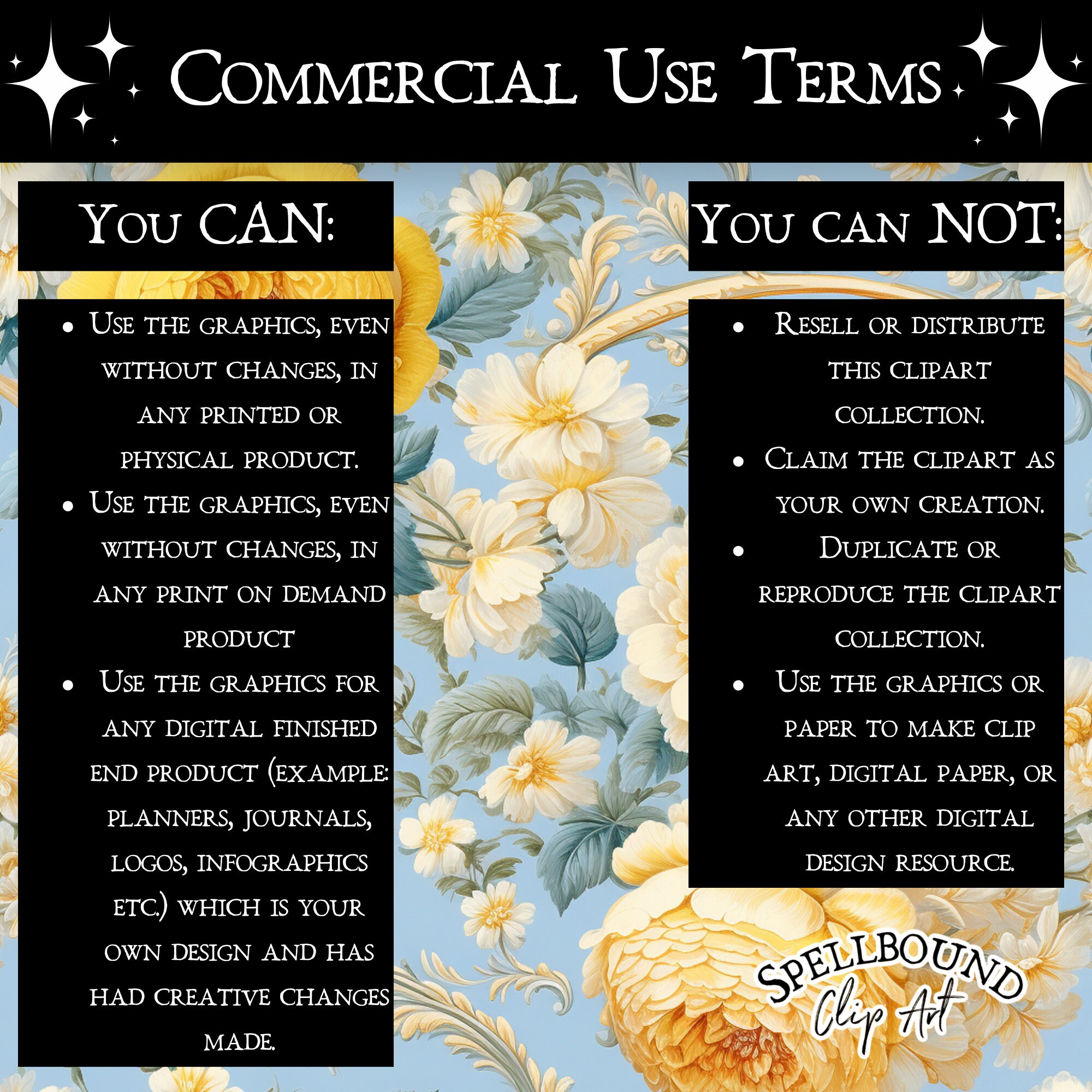 Light Blue and Yellow Floral Seamless Digital Papers, Commercial Use ...