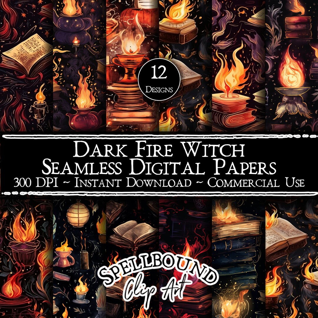 Dark Fire Witch Seamless Digital Papers, Commercial Use, Instant ...