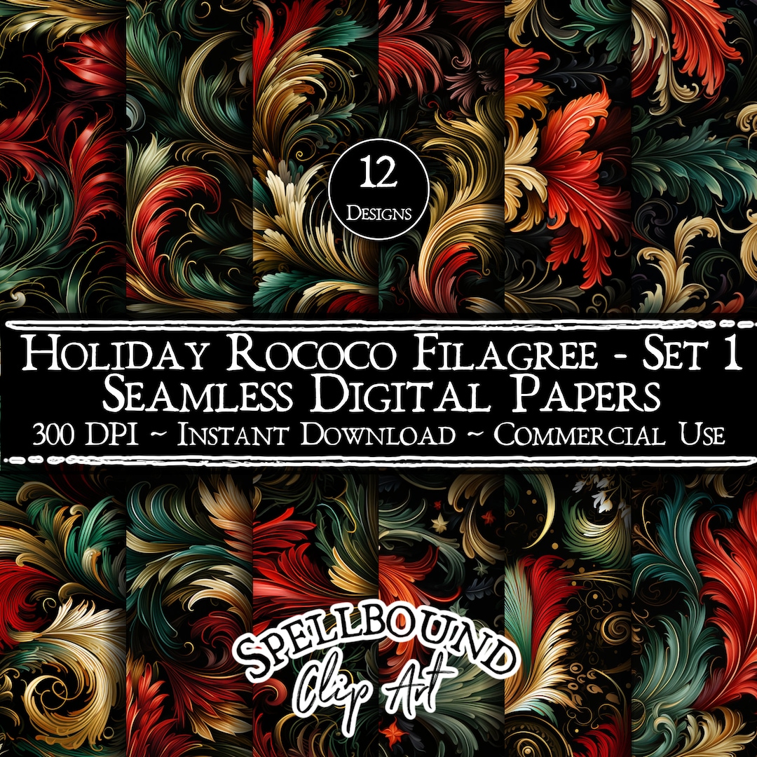 Holiday Rococo Filagree Seamless Digital Papers, Commercial Use ...