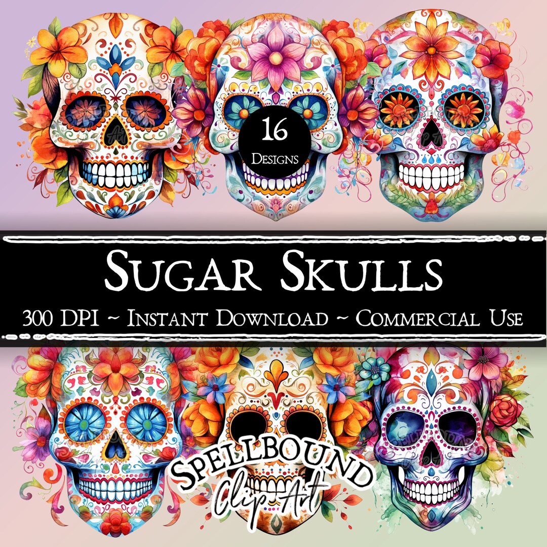 Sugar Skulls Digital Clipart, Commercial Use, Instant Download, Dia De ...