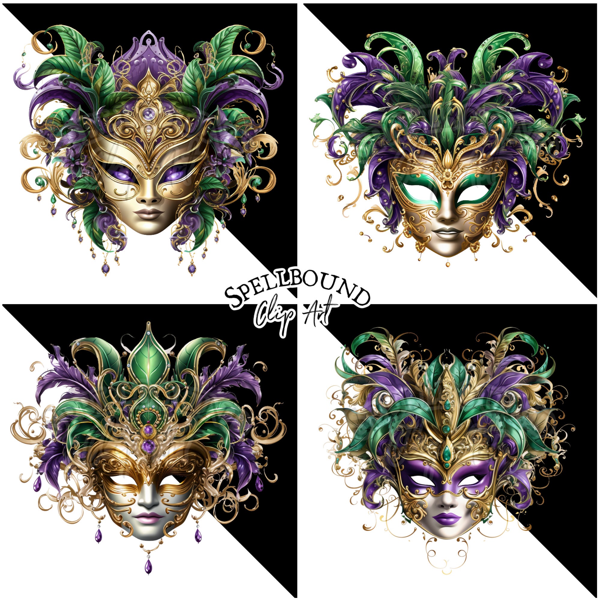 Mardi Gras Masquerade Masks Digital Clipart, Commercial Use, Instant ...