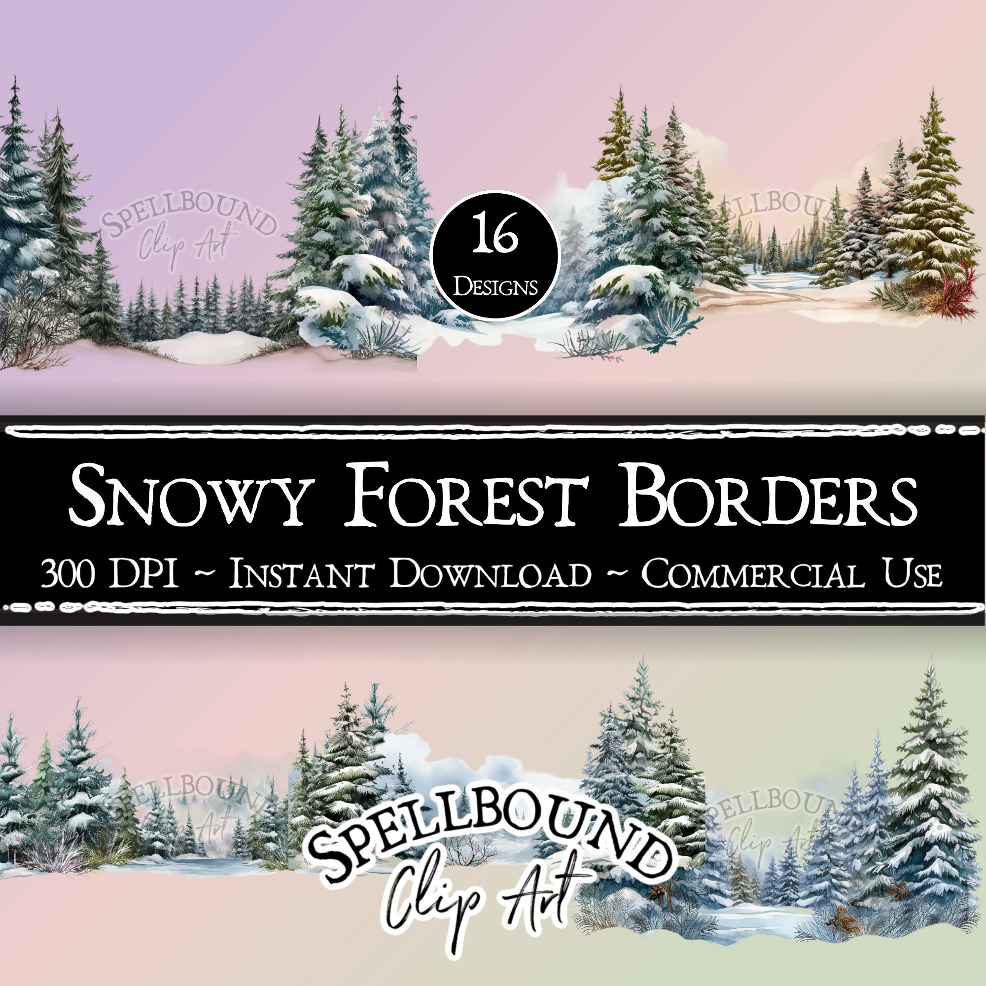 Snowy Forest Borders Digital Clipart, Commercial Use, Instant Download ...