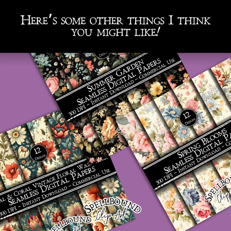 Vintage Floral Seamless Digital Papers, Commercial Use, Instant ...