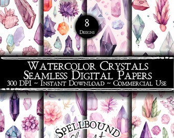 Watercolor Crystals Clipart and Digital Paper - Etsy