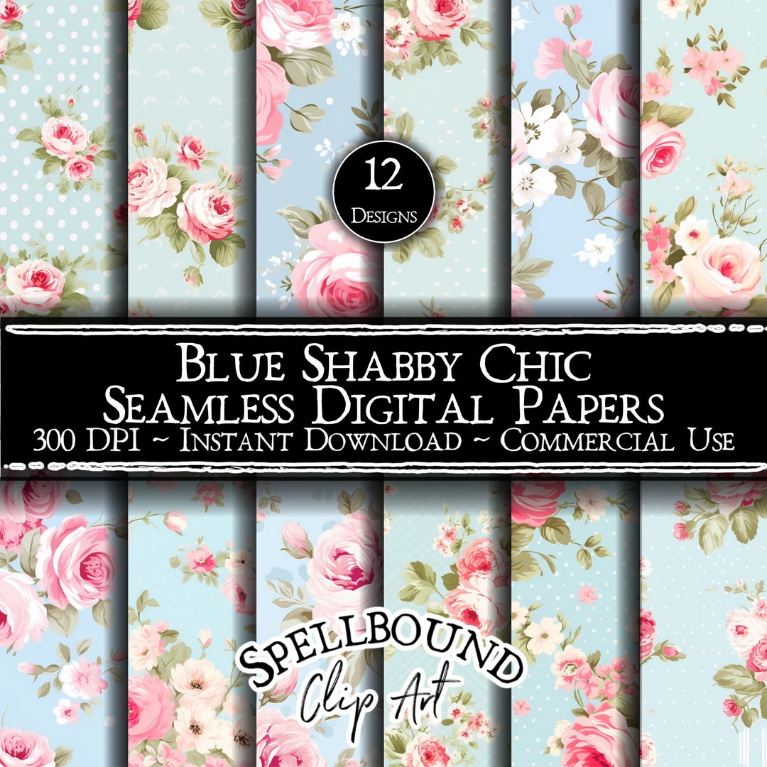 Blue Shabby Chic Seamless Digital Papers, Commercial Use, Instant ...