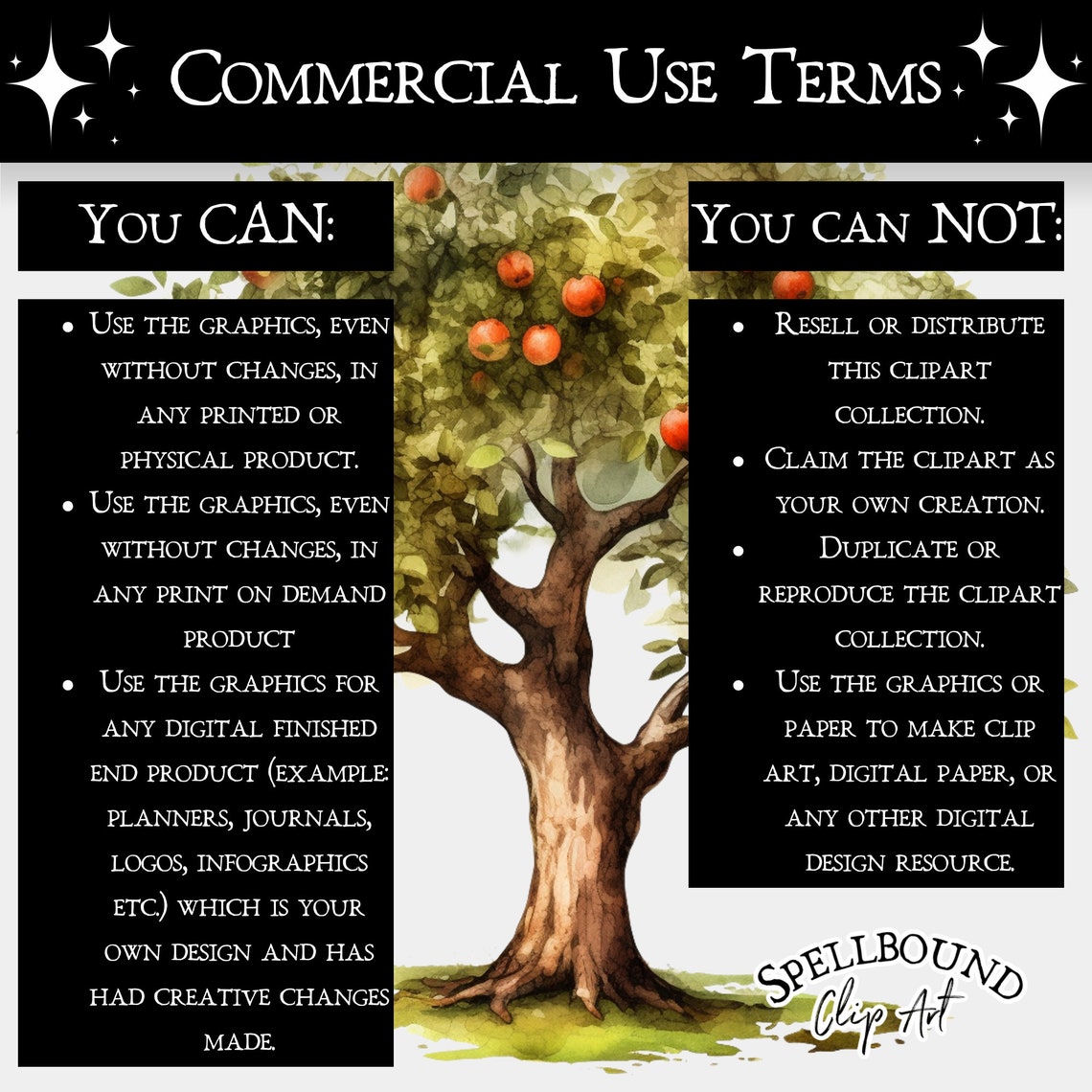 Watercolor Apple Tree Clipart, Commercial Use, Instant Download, Nature ...