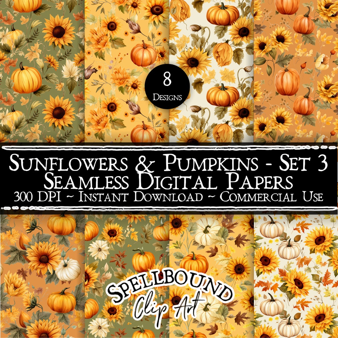 Sunflower and Pumpkin Digital Papers, Seamless, Commercial Use, Instant ...