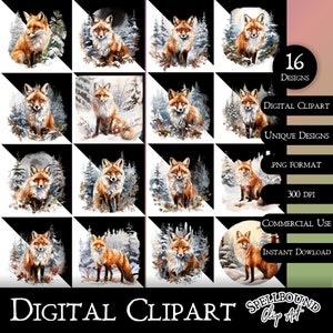 Winter Foxes Digital Clipart, Commercial Use, Instant Download ...