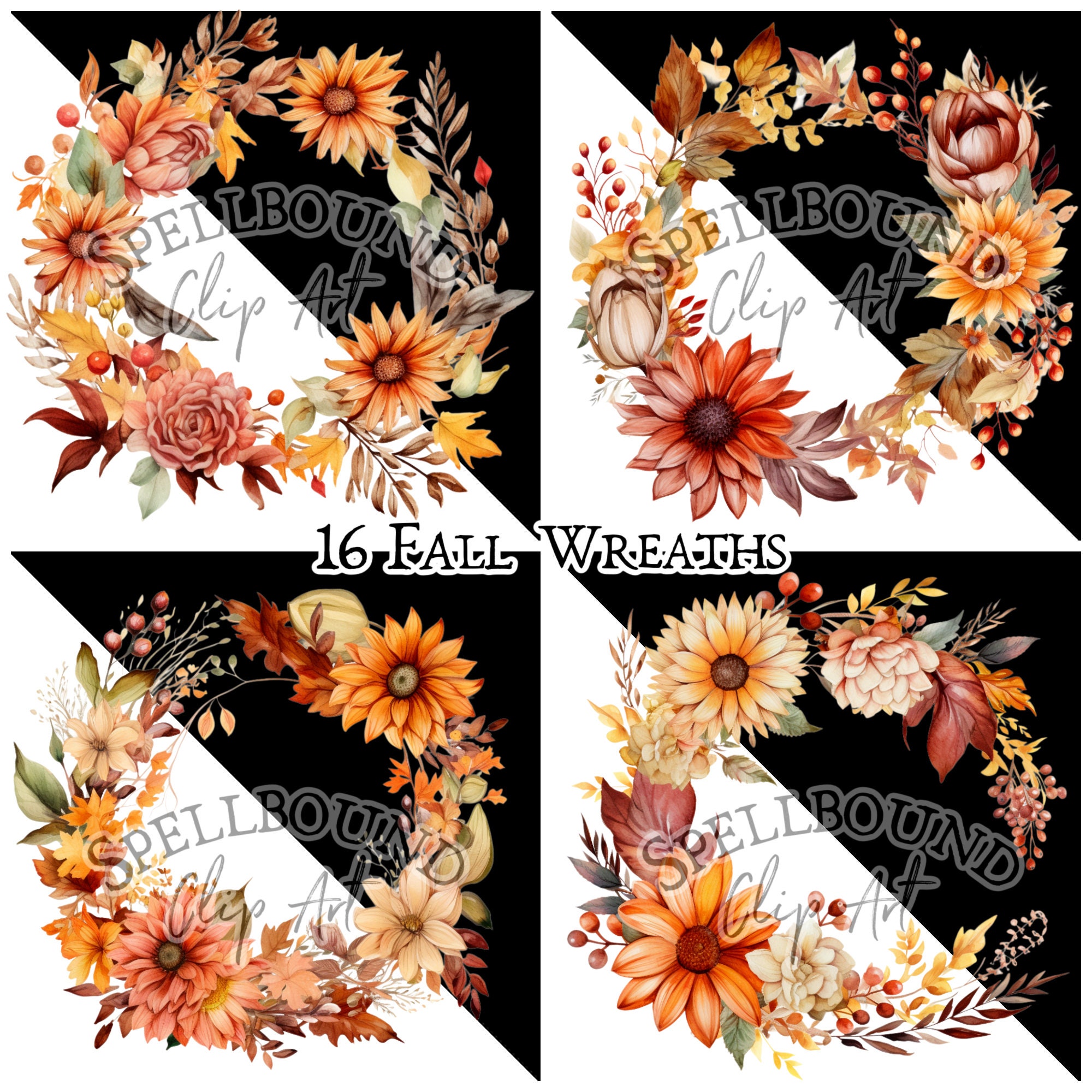 Fall Wreath Digital Clipart, Commercial Use, Instant Download, Fall ...
