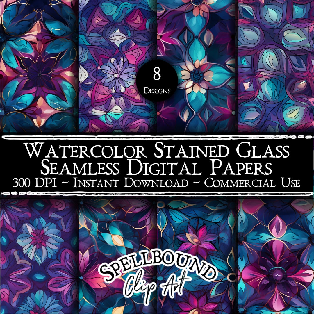 Watercolor Stained Glass Seamless Digital Papers, Commercial Use ...