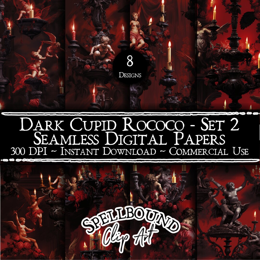 Dark Cupid Rococo Seamless Digital Papers, Commercial Use, Instant ...