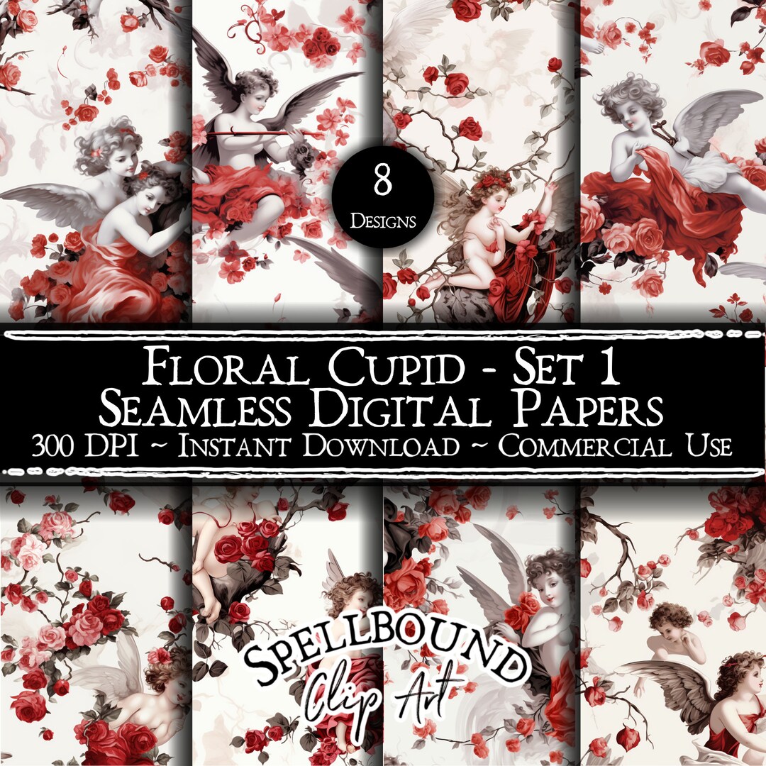 Floral Cupid Seamless Digital Papers, Commercial Use, Instant Download ...