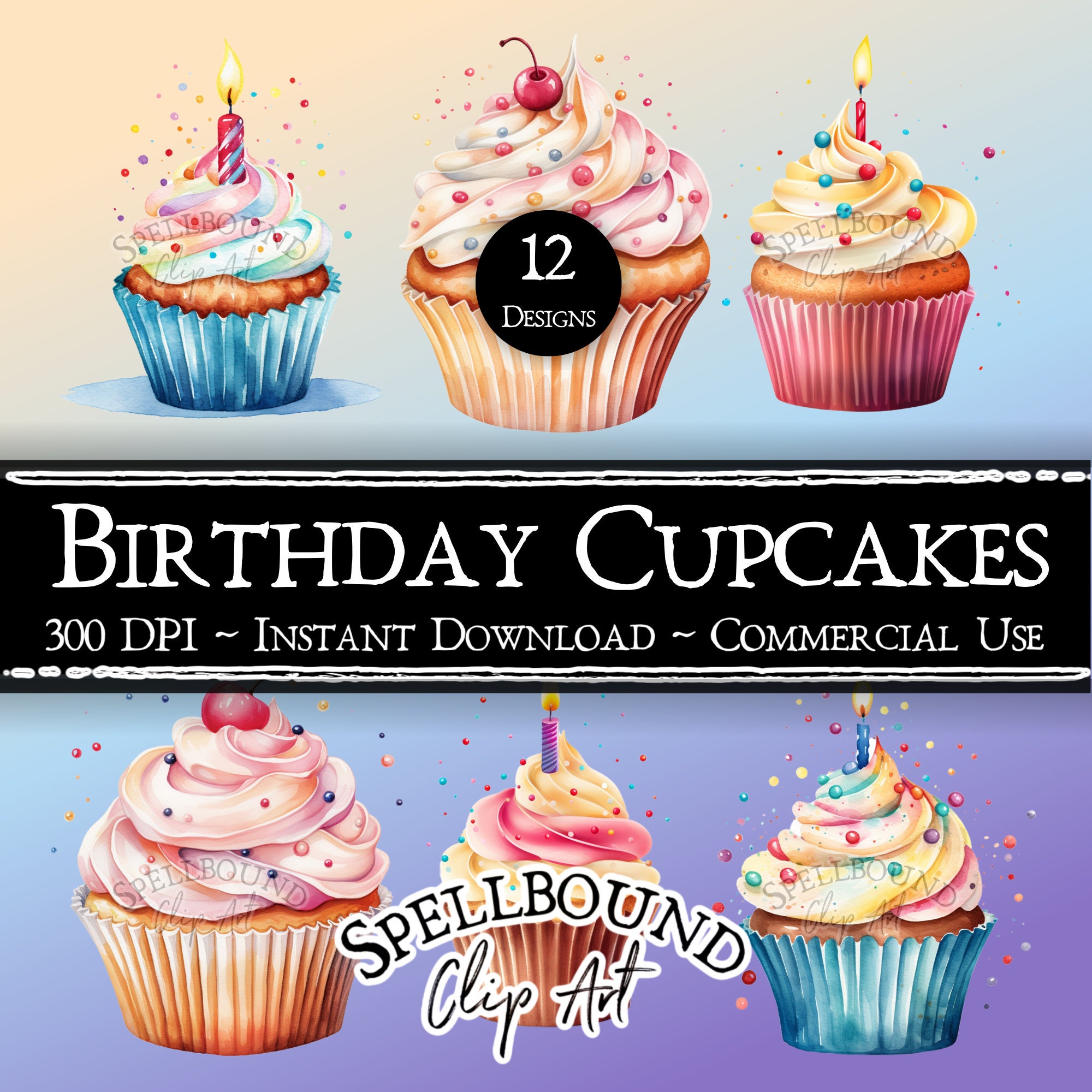 Birthday Cupcake Digital Clipart, Commercial Use, Instant Download ...