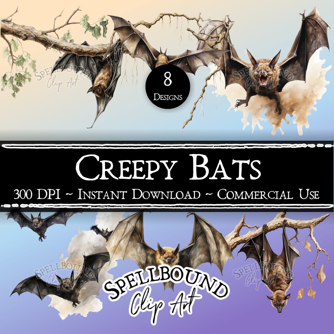 Halloween Creepy Bats Digital Clipart Commercial Use Instant Download ...