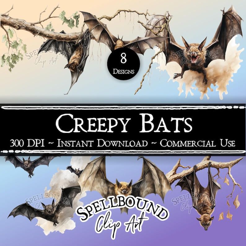 Halloween Creepy Bats Digital Clipart Commercial Use Instant Download ...