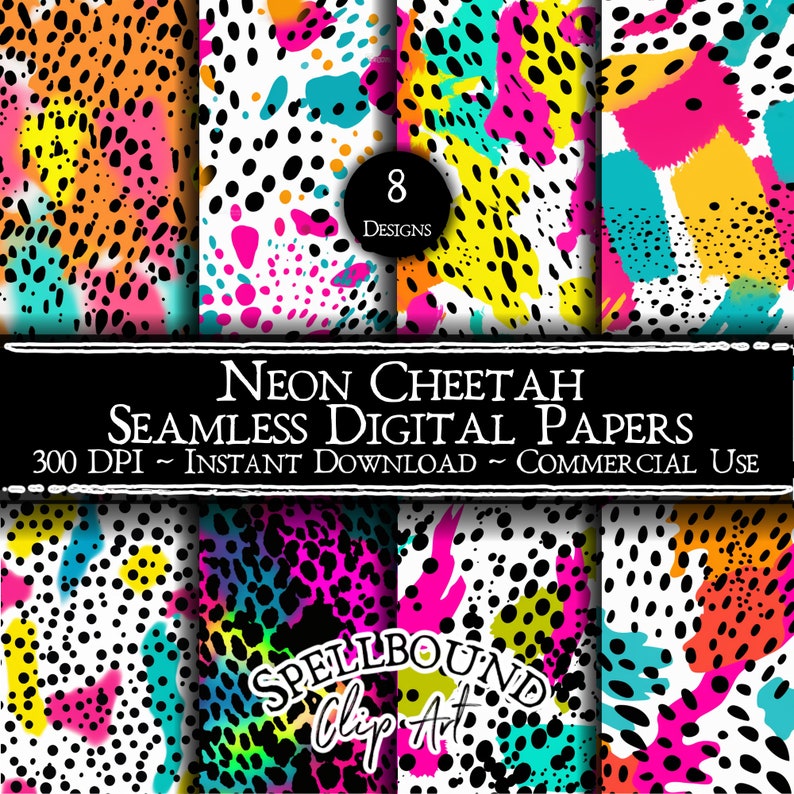 Neon Cheetah Seamless Digital Papers, Commercial Use, Instant Download ...