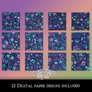 Purple & Turquoise Ditsy Floral Seamless Digital Papers, Commercial Use ...