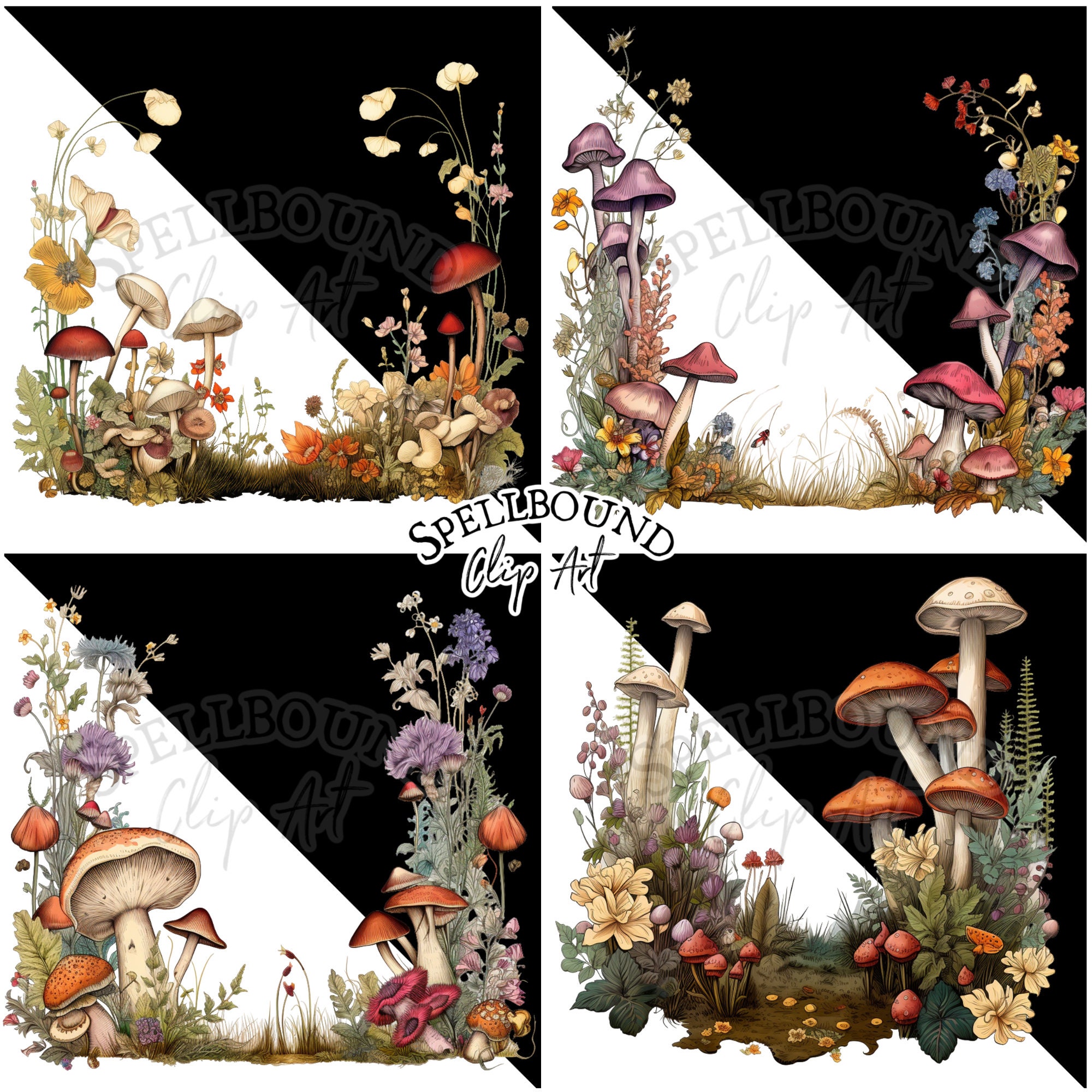 Mushroom Borders Digital Clipart, Commercial Use, Instant Download ...