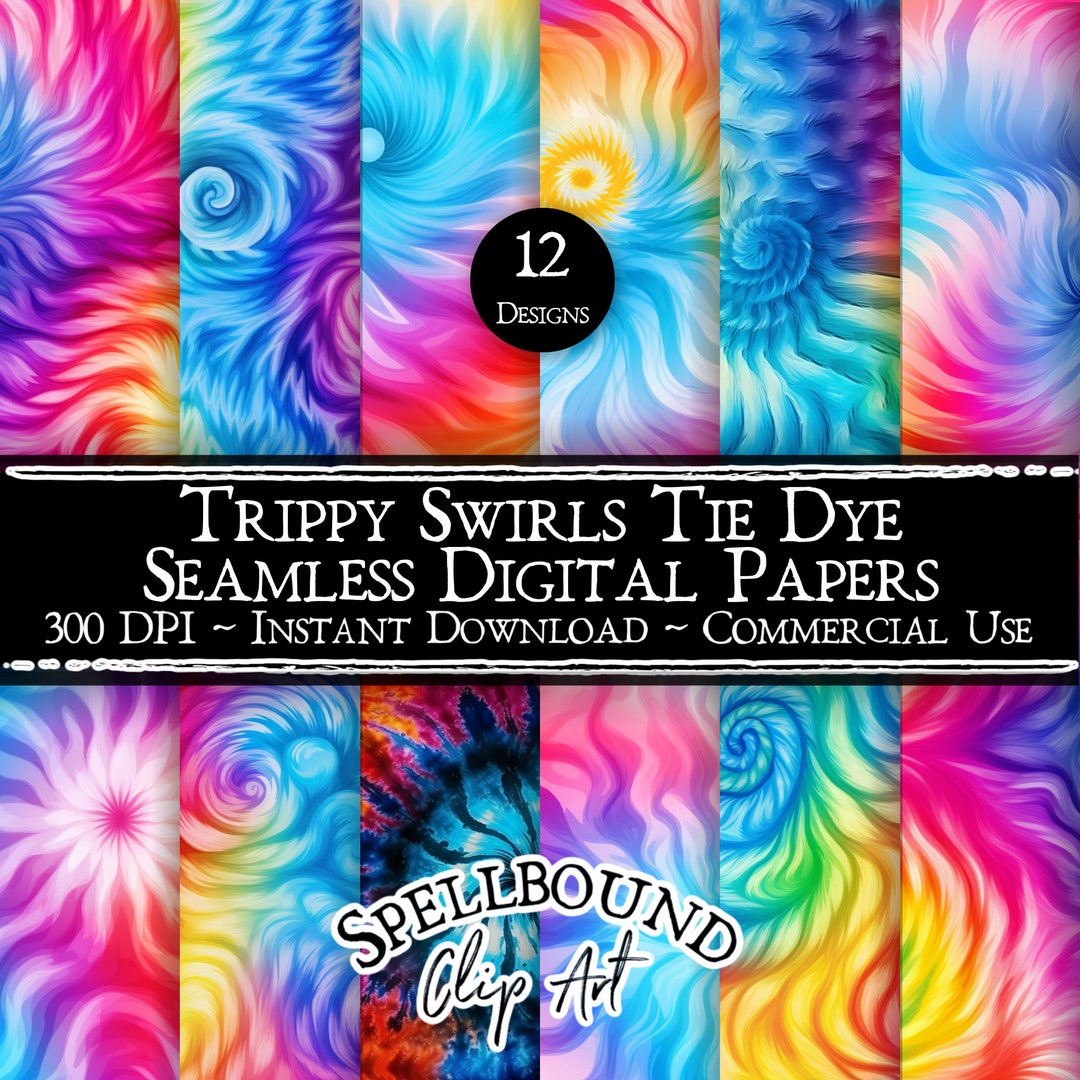 Trippy Swirls Tie Dye Seamless Digital Papers, Commercial Use, Instant ...