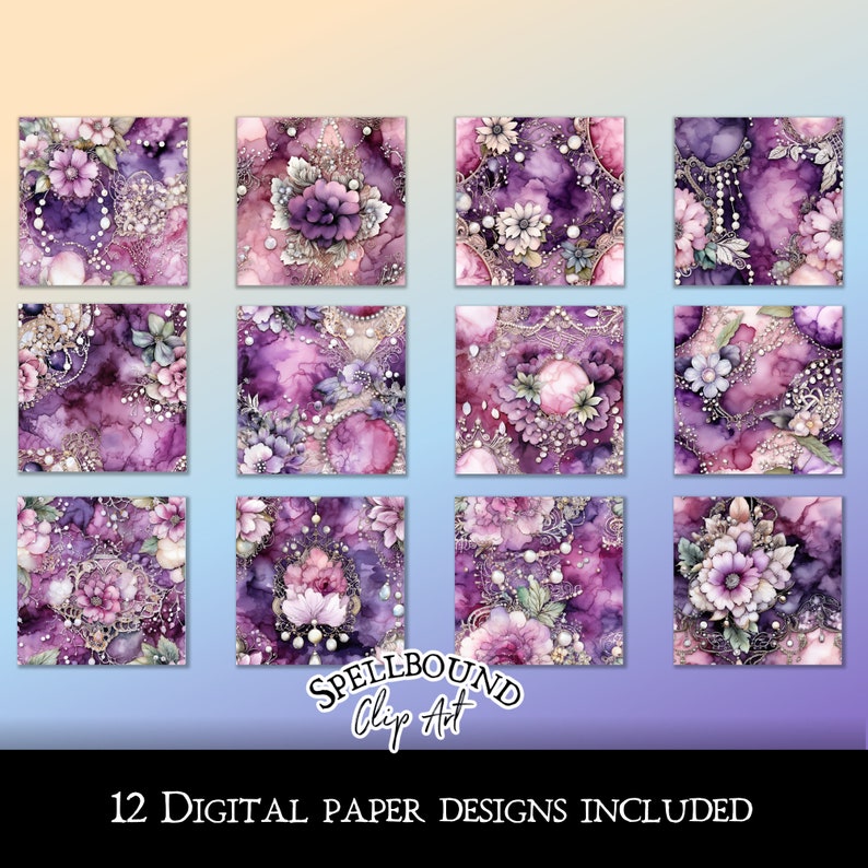 Purple Watercolor Lace Ephemera Seamless Digital Papers, Commercial Use ...