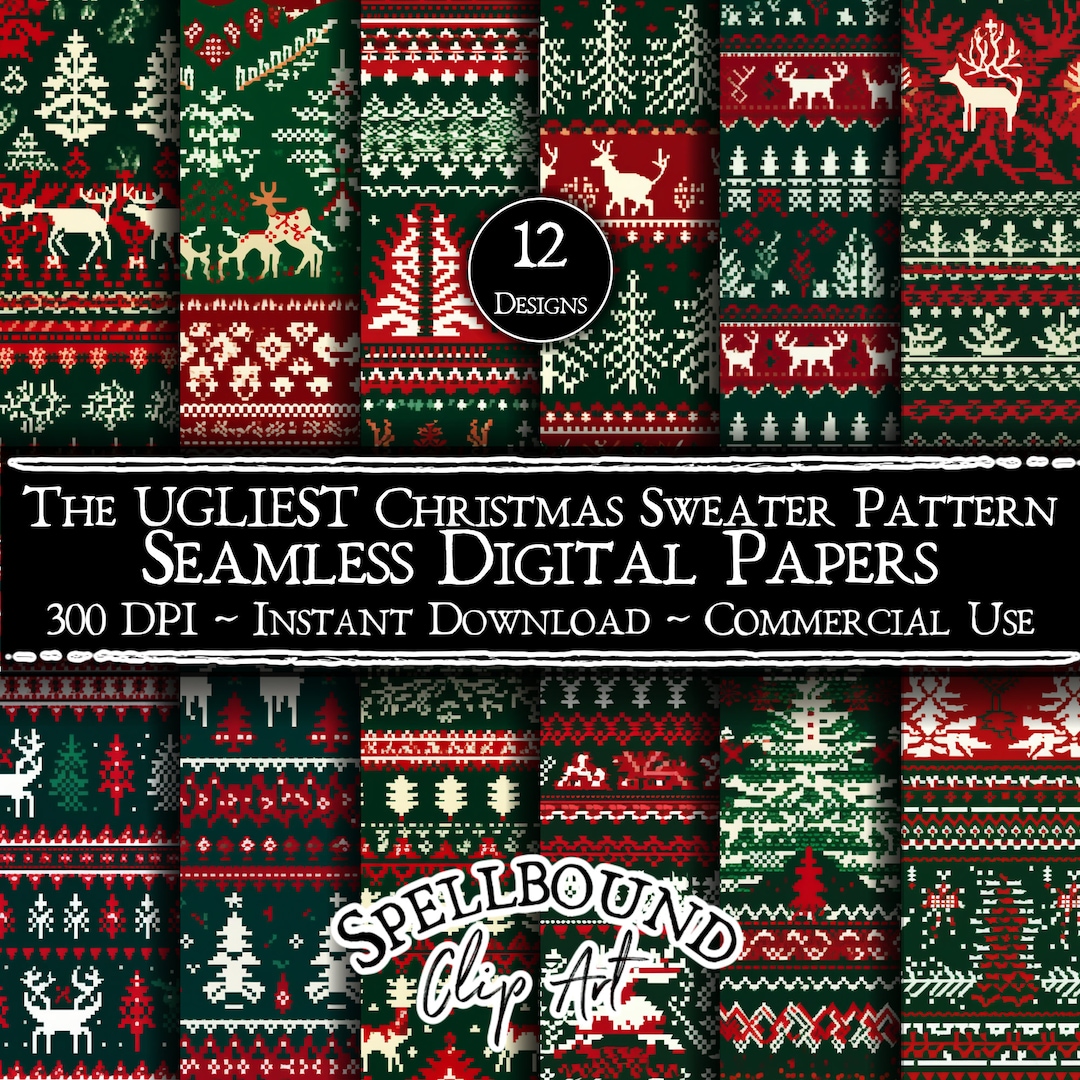 VERY Ugly Christmas Sweater Pattern Seamless Digital Papers, Commercial ...