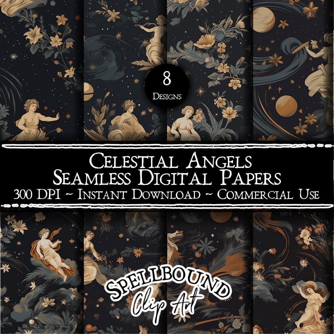Celestial Angels Seamless Digital Papers, Commercial Use, Instant ...