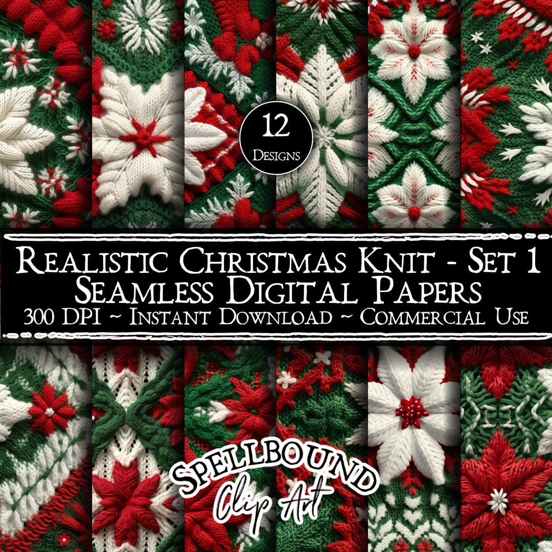 Realistic Christmas Sweater Knit Seamless Digital Papers, Commercial ...