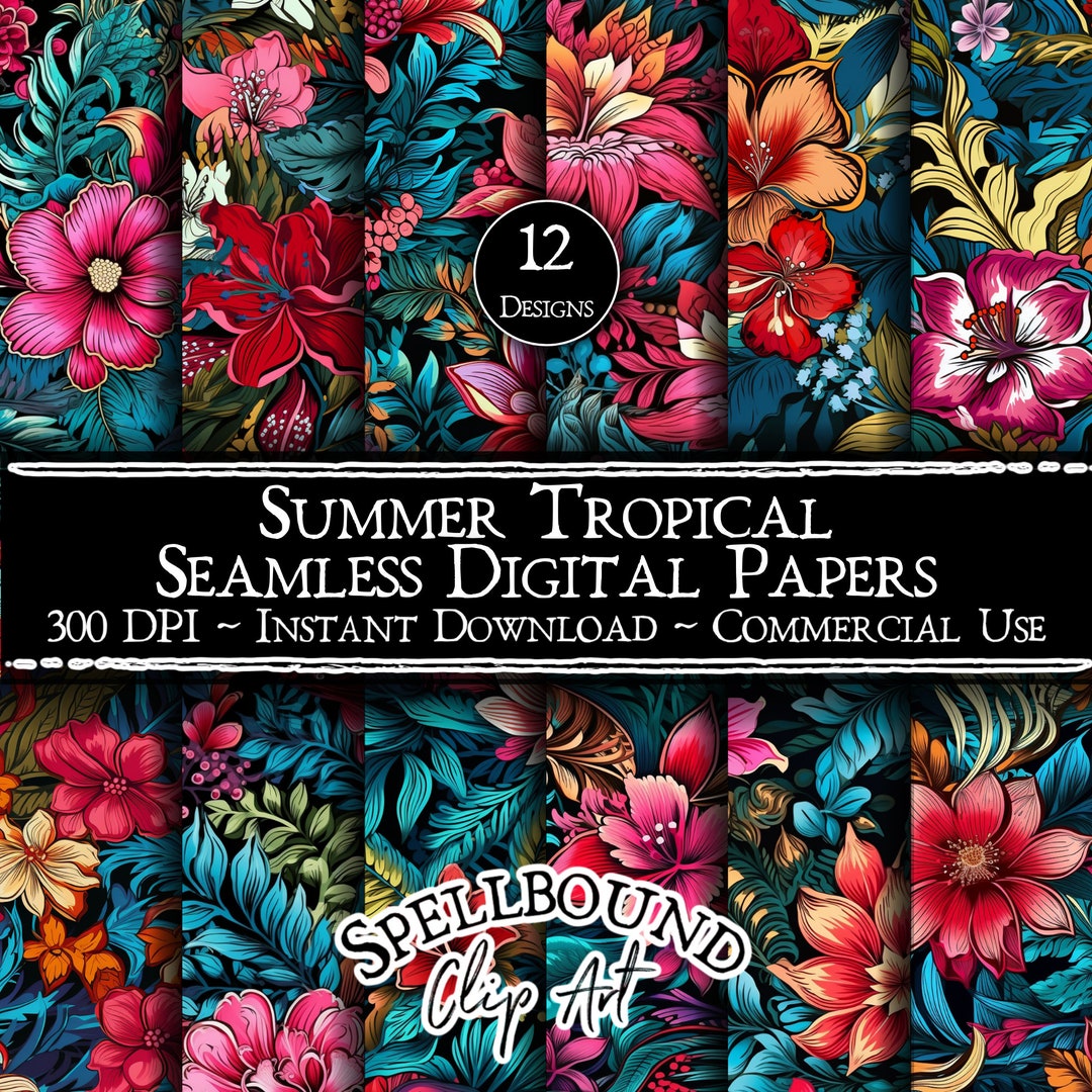 Summer Tropical Seamless Digital Papers, Commercial Use, Instant ...