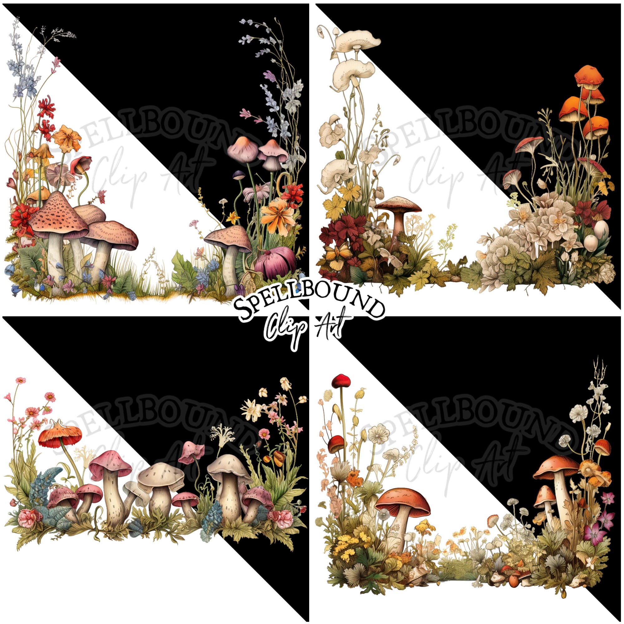 Mushroom Borders Digital Clipart, Commercial Use, Instant Download ...