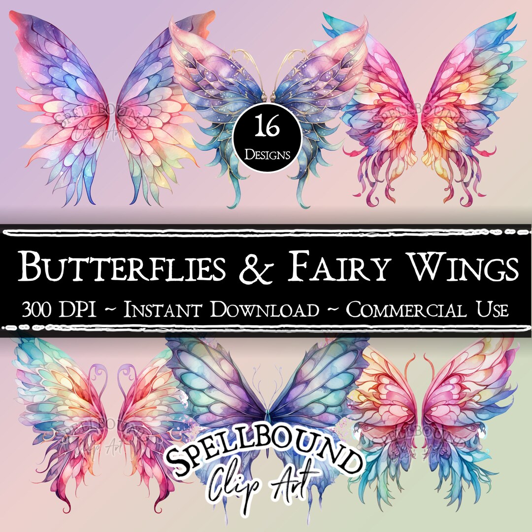 Butterflies and Fairy Wings Digital Clipart, Commercial Use, Instant ...