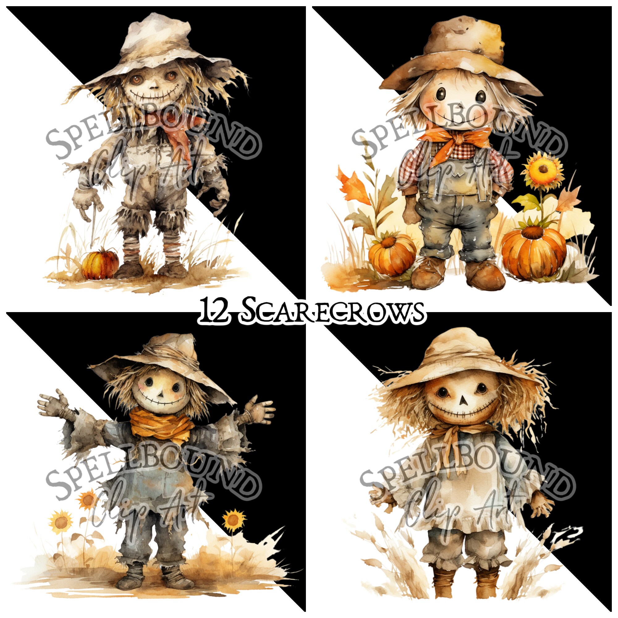 Scarecrow Digital Clipart Commercial Use Instant Download - Etsy