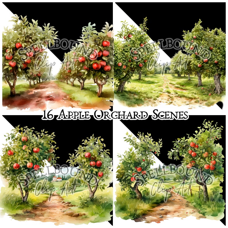 Watercolor Apple Orchard Clipart Commercial Use Instant - Etsy