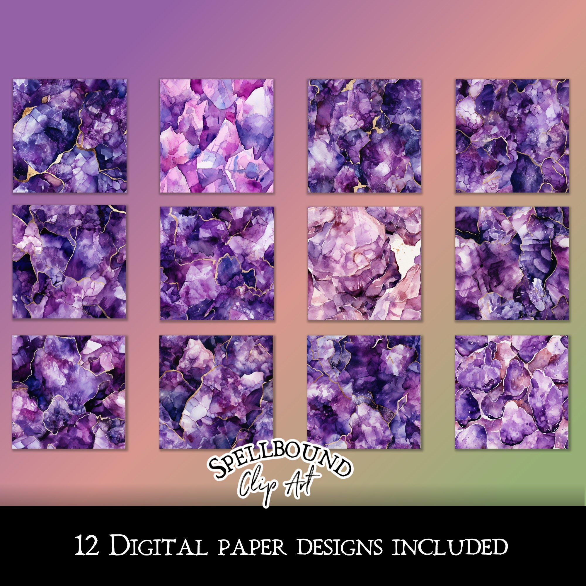 Amethyst Marble Seamless Digital Papers, Commercial Use, Instant ...
