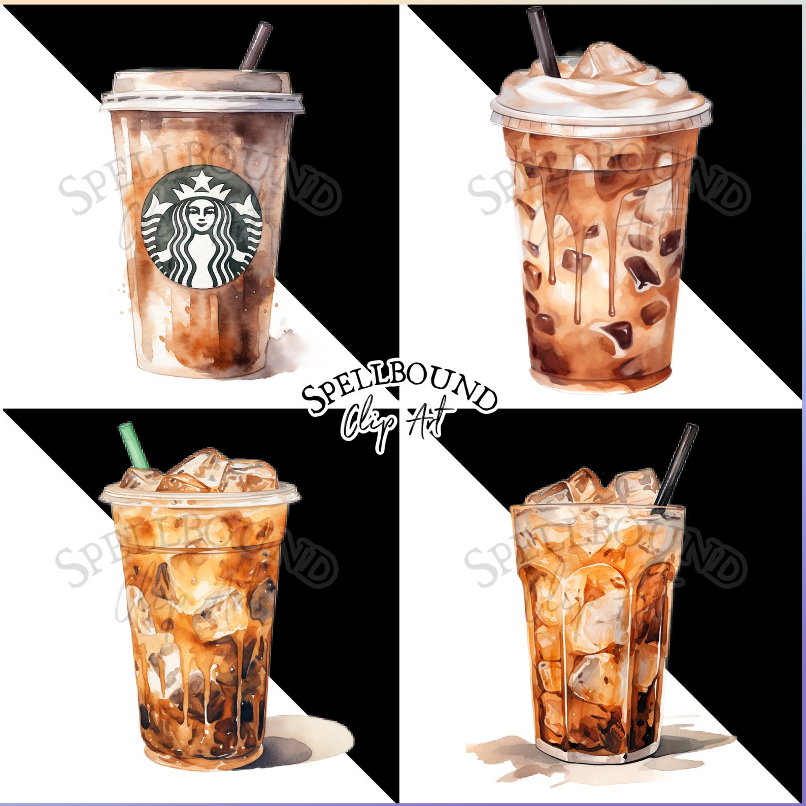 Iced Coffee Digital Clipart, Commercial Use, Instant Download ...