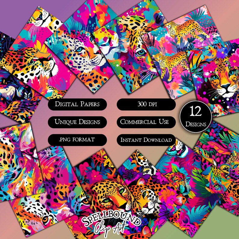 Neon 90's Cheetah Seamless Digital Papers, Commercial Use, Instant ...